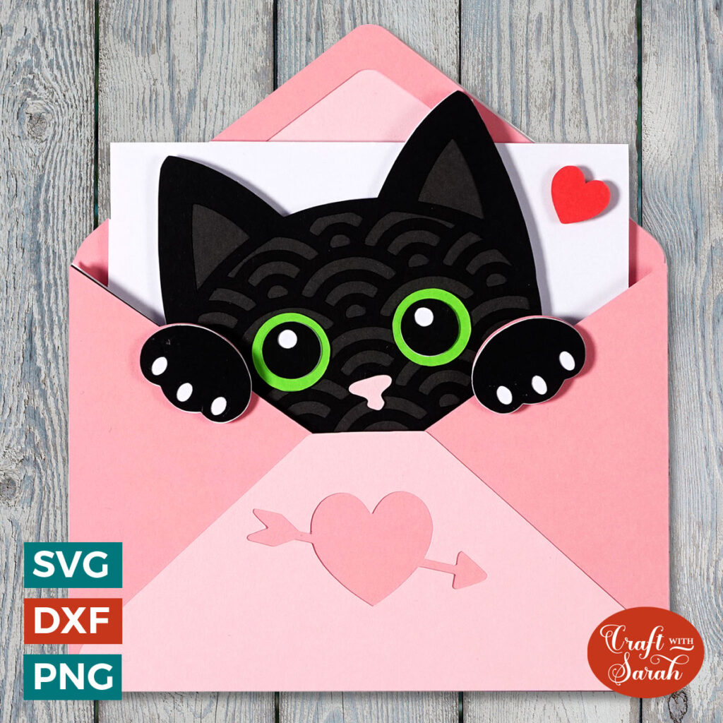 Valentine's Day Cat in Envelope SVG - Craft with Sarah