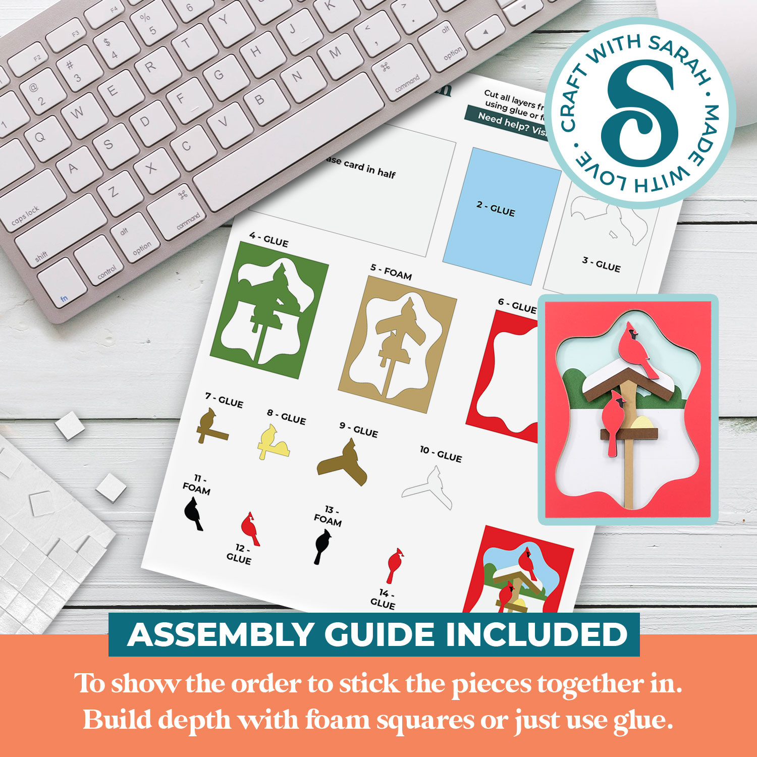 Christmas Cardinal Birds A2 Card - Craft with Sarah