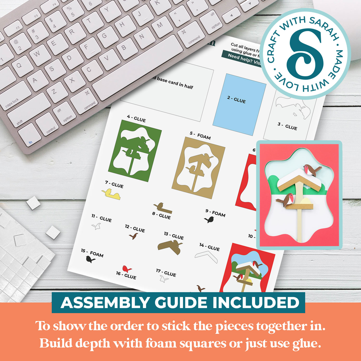 Christmas Robin Birds A2 Card - Craft with Sarah