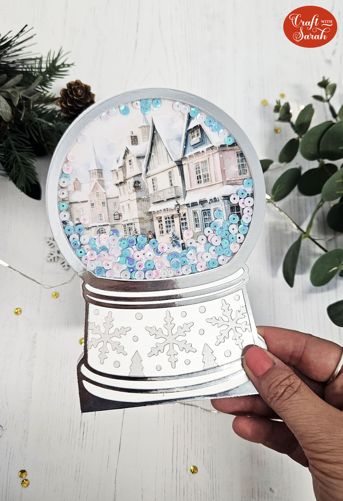 CCC 2023 Day 07 ☃️ Snowglobe Card with Print then Cut - Craft with Sarah