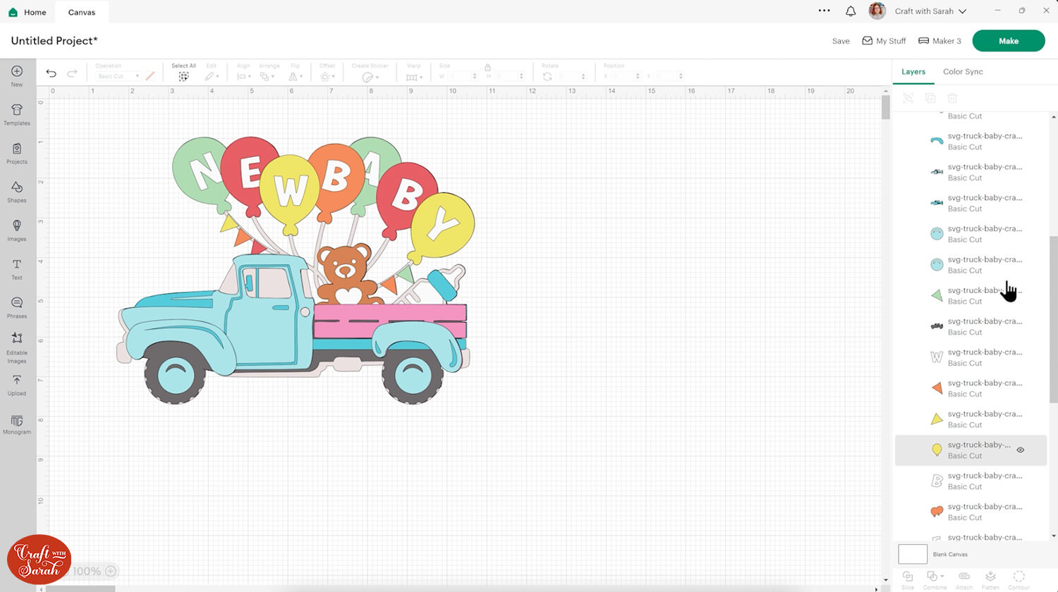 New Baby Truck Free SVG 👶 Easy Cricut Baby Project - Craft with Sarah