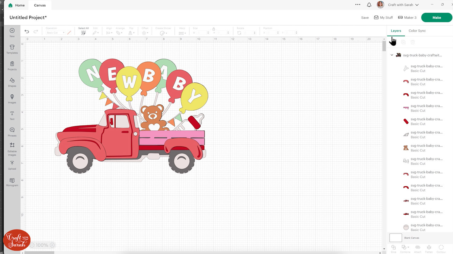 New Baby Truck Free SVG 👶 Easy Cricut Baby Project - Craft with Sarah