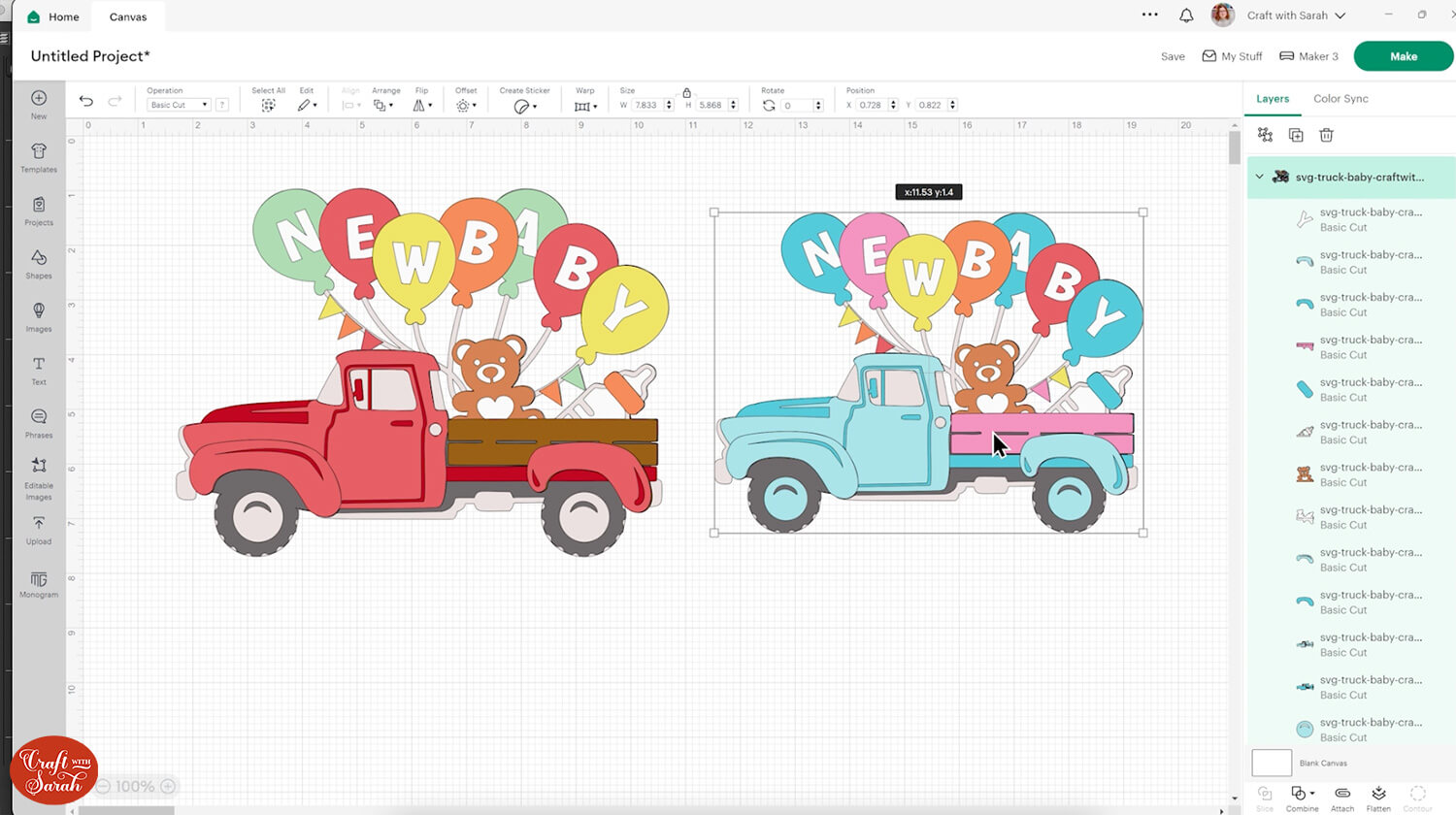 New Baby Truck Free SVG 👶 Easy Cricut Baby Project - Craft with Sarah